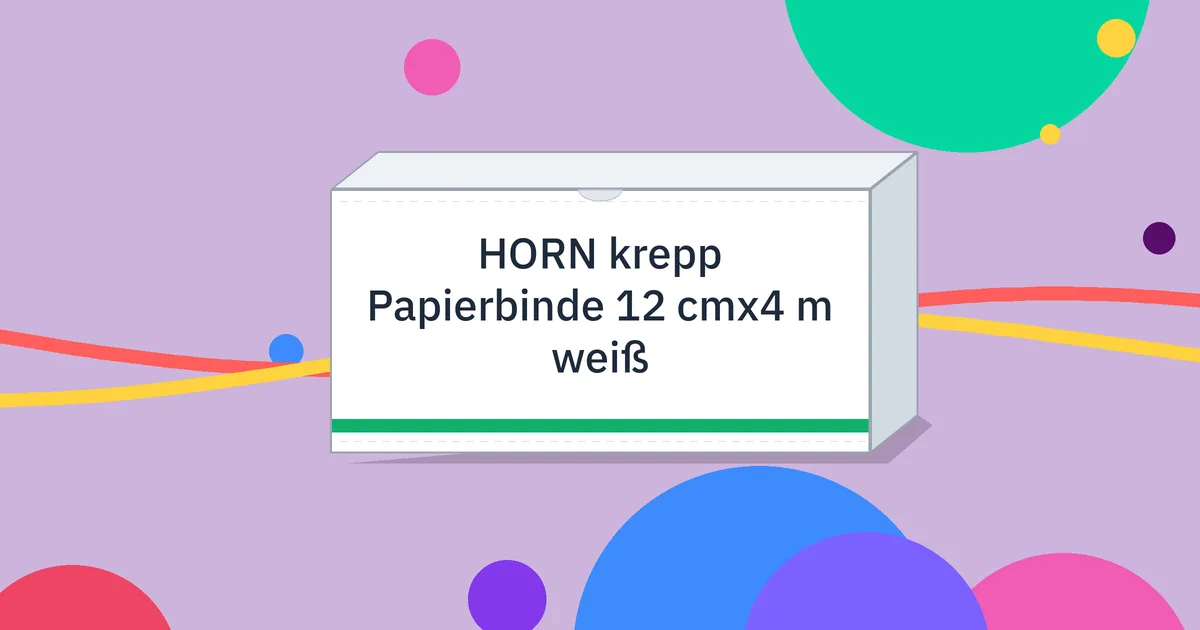 Symbolbild: Packung mit der Aufschrift HORN krepp Papierbinde 12 cmx4 m weiß (PZN 04635793) – Verfügbarkeit und Bezug in Apotheken in Frankfurt am Main