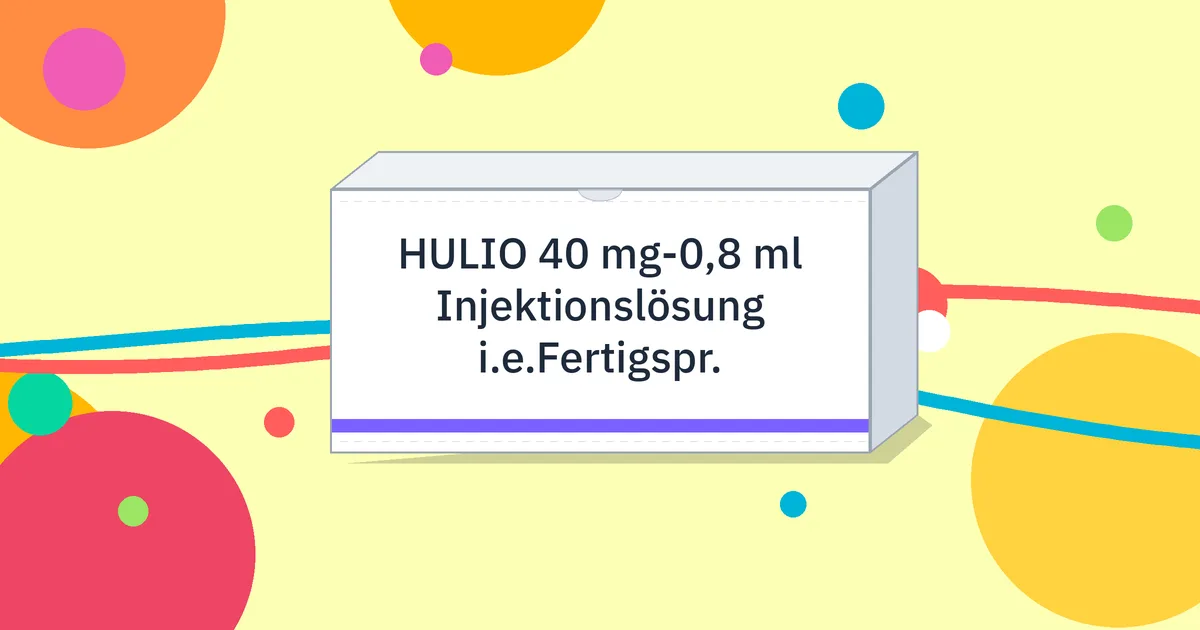 Symbolbild: Packung mit der Aufschrift HULIO 40 mg-0,8 ml Injektionslösung i.e.Fertigspr. (PZN 15391696) – Verfügbarkeit und Bezug in Apotheken in Frankfurt am Main