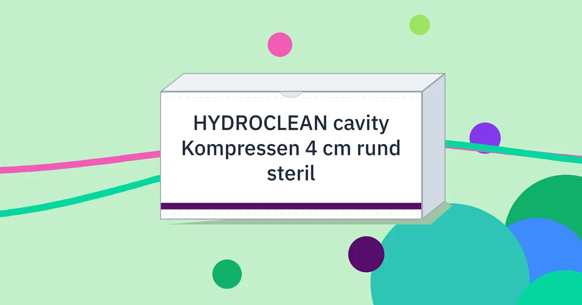 Symbolbild: Packung mit der Aufschrift HYDROCLEAN cavity Kompressen 4 cm rund steril (PZN 18715900) – Verfügbarkeit und Bezug in Apotheken in Frankfurt am Main