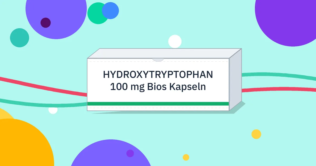 Symbolbild: Packung mit der Aufschrift HYDROXYTRYPTOPHAN 100 mg Bios Kapseln (PZN 15613932) – Verfügbarkeit und Bezug in Apotheken in Frankfurt am Main
