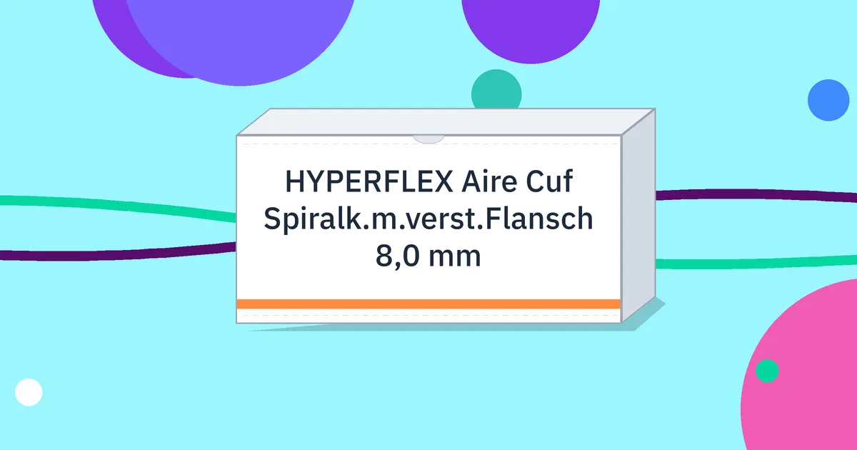 Symbolbild: Packung mit der Aufschrift HYPERFLEX Aire Cuf Spiralk.m.verst.Flansch 8,0 mm (PZN 02253679) – Verfügbarkeit und Bezug in Apotheken in Frankfurt am Main