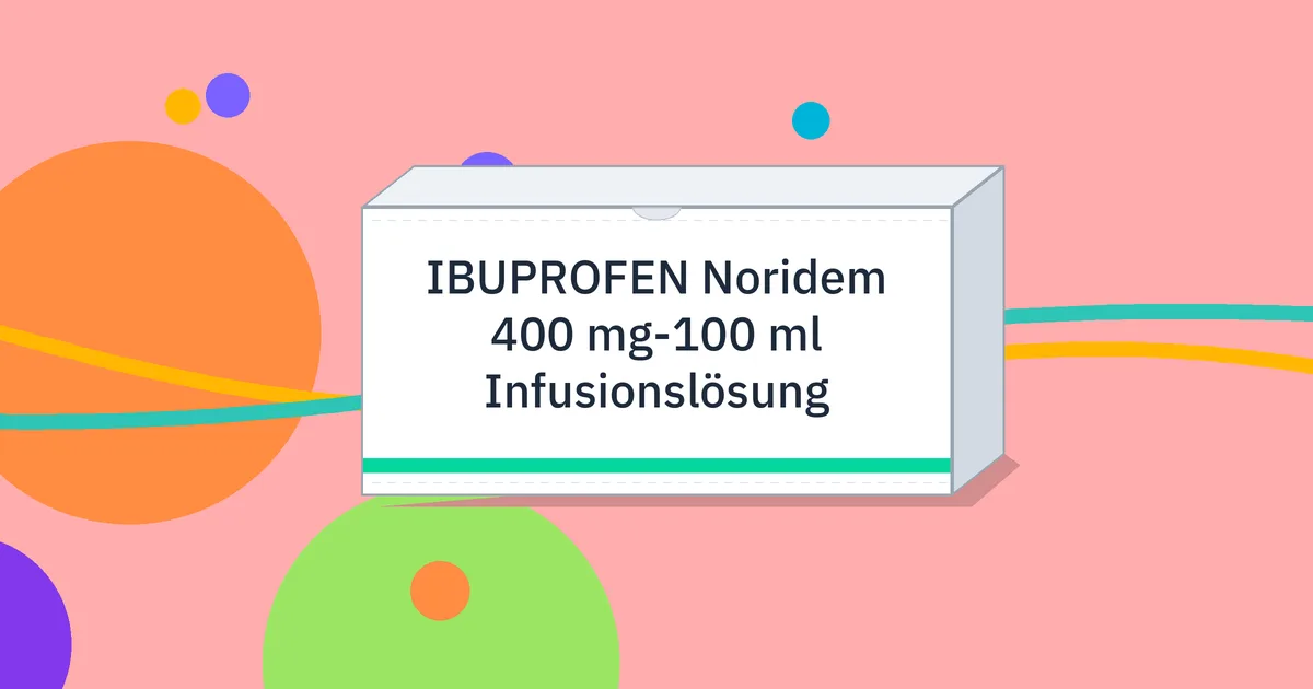 Symbolbild: Packung mit der Aufschrift IBUPROFEN Noridem 400 mg-100 ml Infusionslösung (PZN 20834486) – Verfügbarkeit und Bezug in Apotheken in Frankfurt am Main