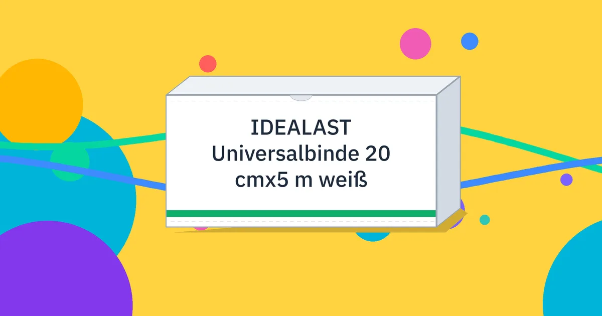 Symbolbild: Packung mit der Aufschrift IDEALAST Universalbinde 20 cmx5 m weiß (PZN 18117234) – Verfügbarkeit und Bezug in Apotheken in Frankfurt am Main