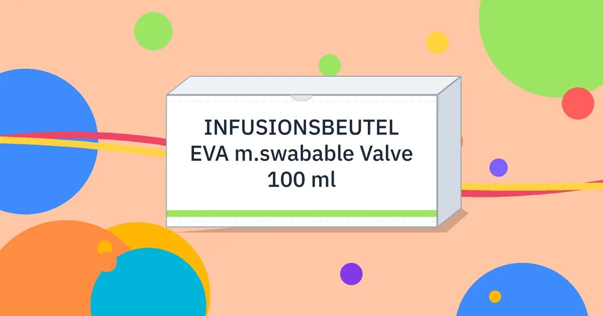 Symbolbild: Packung mit der Aufschrift INFUSIONSBEUTEL EVA m.swabable Valve 100 ml (PZN 19986831) – Verfügbarkeit und Bezug in Apotheken in Frankfurt am Main