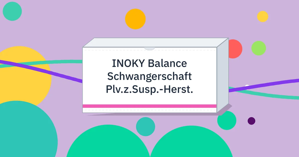 Symbolbild: Packung mit der Aufschrift INOKY Balance Schwangerschaft Plv.z.Susp.-Herst. (PZN 19249021) – Verfügbarkeit und Bezug in Apotheken in Frankfurt am Main