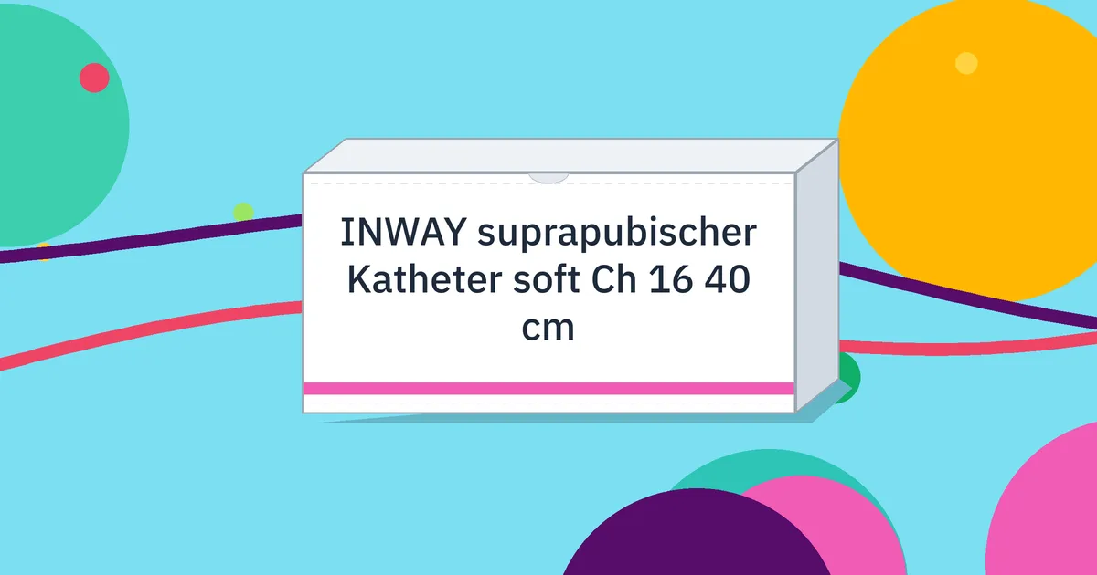 Symbolbild: Packung mit der Aufschrift INWAY suprapubischer Katheter soft Ch 16 40 cm (PZN 10181356) – Verfügbarkeit und Bezug in Apotheken in Frankfurt am Main