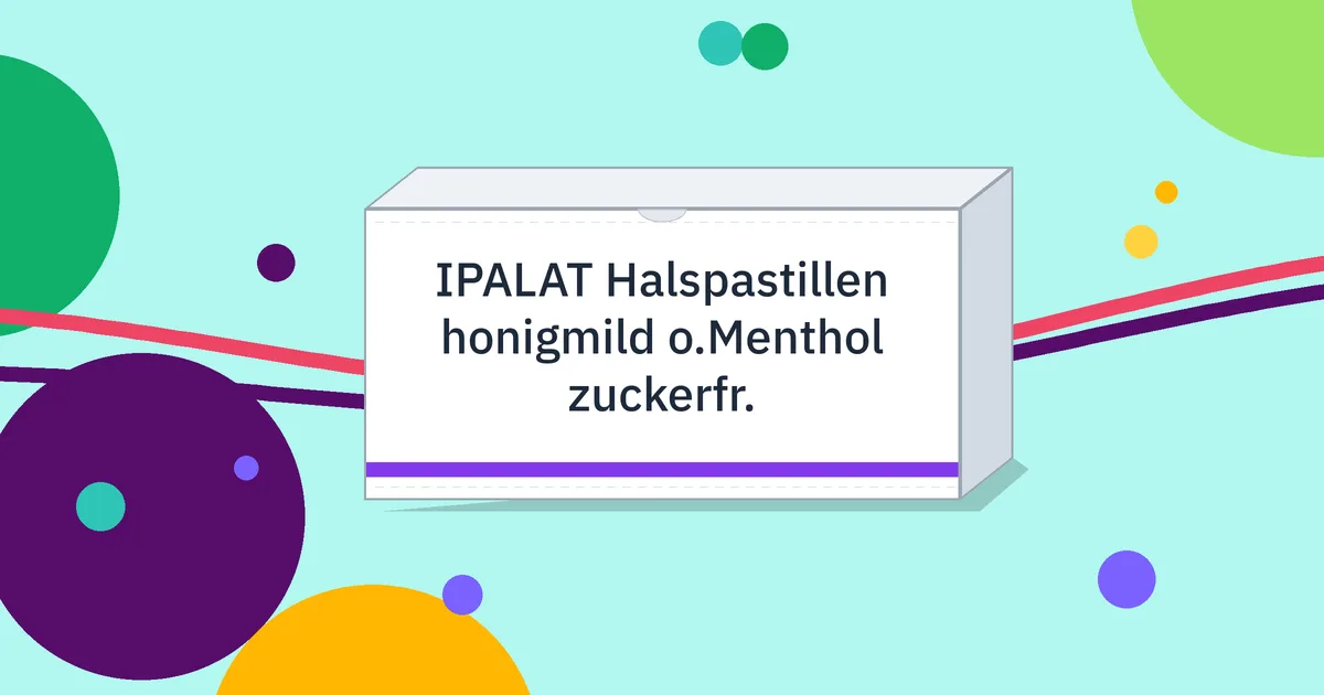 Symbolbild: Packung mit der Aufschrift IPALAT Halspastillen honigmild o.Menthol zuckerfr. (PZN 16395868) – Verfügbarkeit und Bezug in Apotheken in Frankfurt am Main