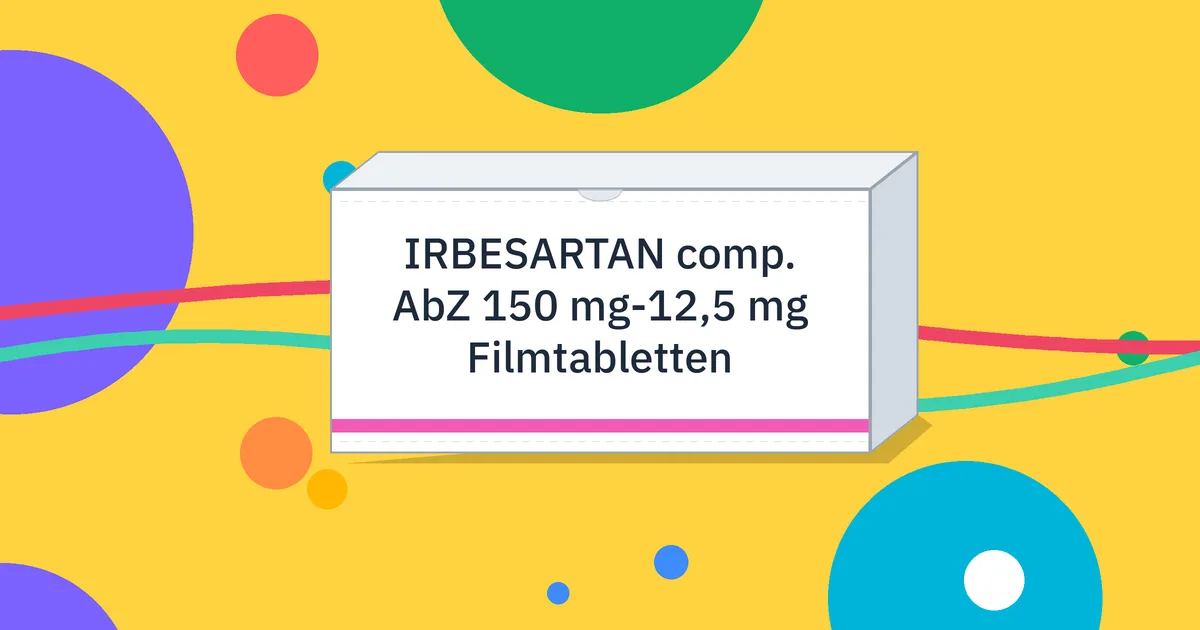 Symbolbild: Packung mit der Aufschrift IRBESARTAN comp. AbZ 150 mg-12,5 mg Filmtabletten (PZN 09535518) – Verfügbarkeit und Bezug in Apotheken in Frankfurt am Main