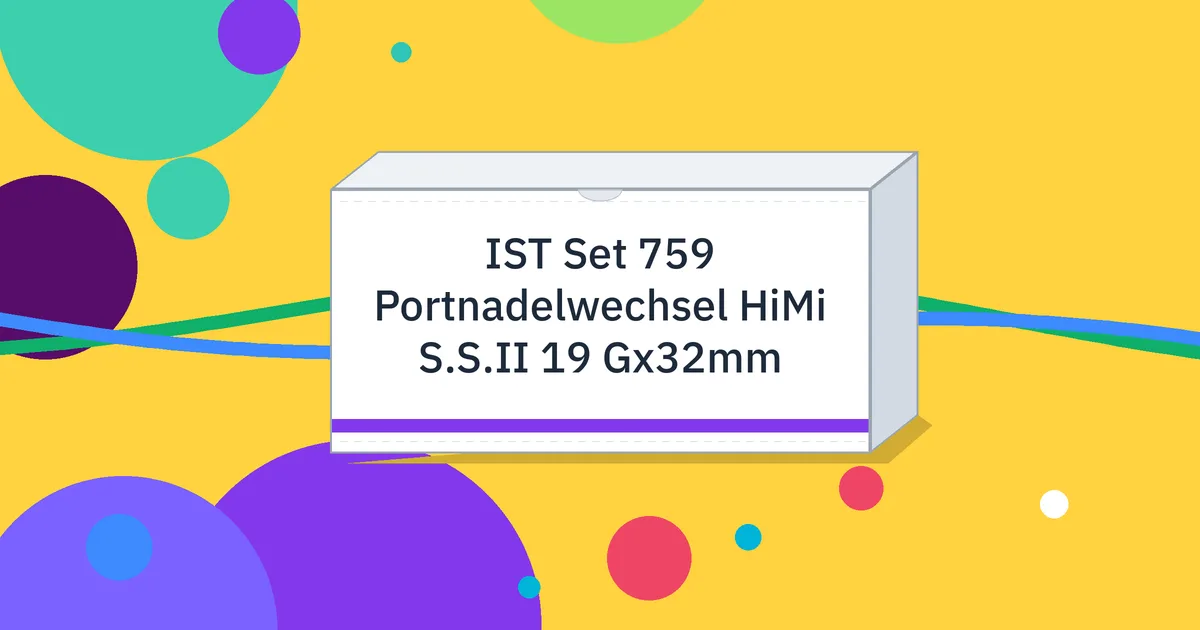 Symbolbild: Packung mit der Aufschrift IST Set 759 Portnadelwechsel HiMi S.S.II 19 Gx32mm (PZN 15895244) – Verfügbarkeit und Bezug in Apotheken in Frankfurt am Main