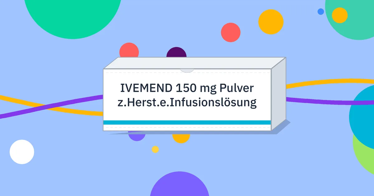 Symbolbild: Packung mit der Aufschrift IVEMEND 150 mg Pulver z.Herst.e.Infusionslösung (PZN 07396389) – Verfügbarkeit und Bezug in Apotheken in Frankfurt am Main