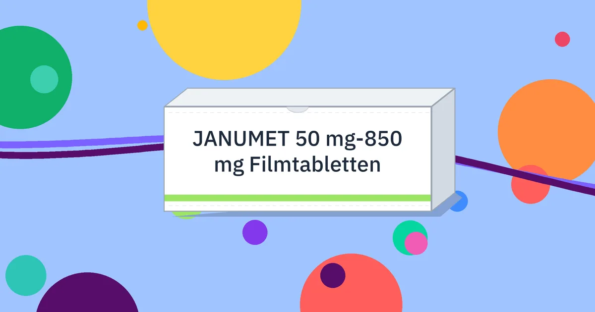 Symbolbild: Packung mit der Aufschrift JANUMET 50 mg-850 mg Filmtabletten (PZN 18822375) – Verfügbarkeit und Bezug in Apotheken in Frankfurt am Main