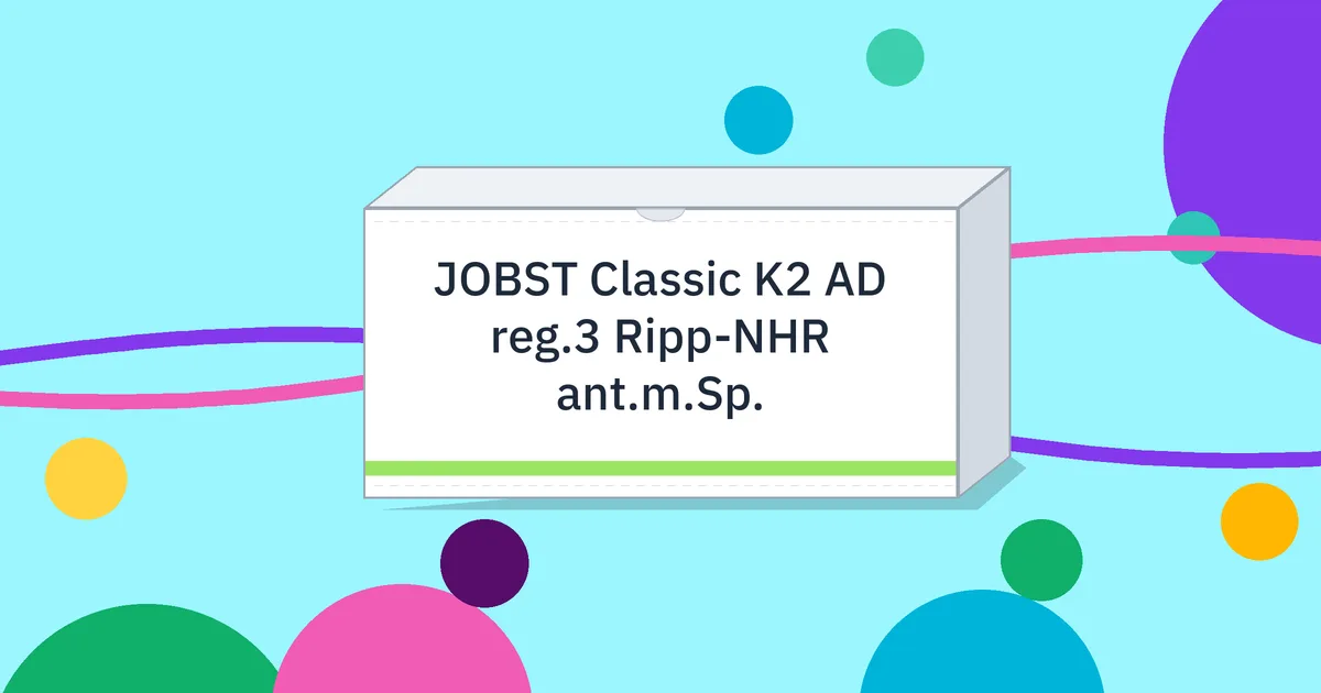 Symbolbild: Packung mit der Aufschrift JOBST Classic K2 AD reg.3 Ripp-NHR ant.m.Sp. (PZN 13061724) – Verfügbarkeit und Bezug in Apotheken in Frankfurt am Main