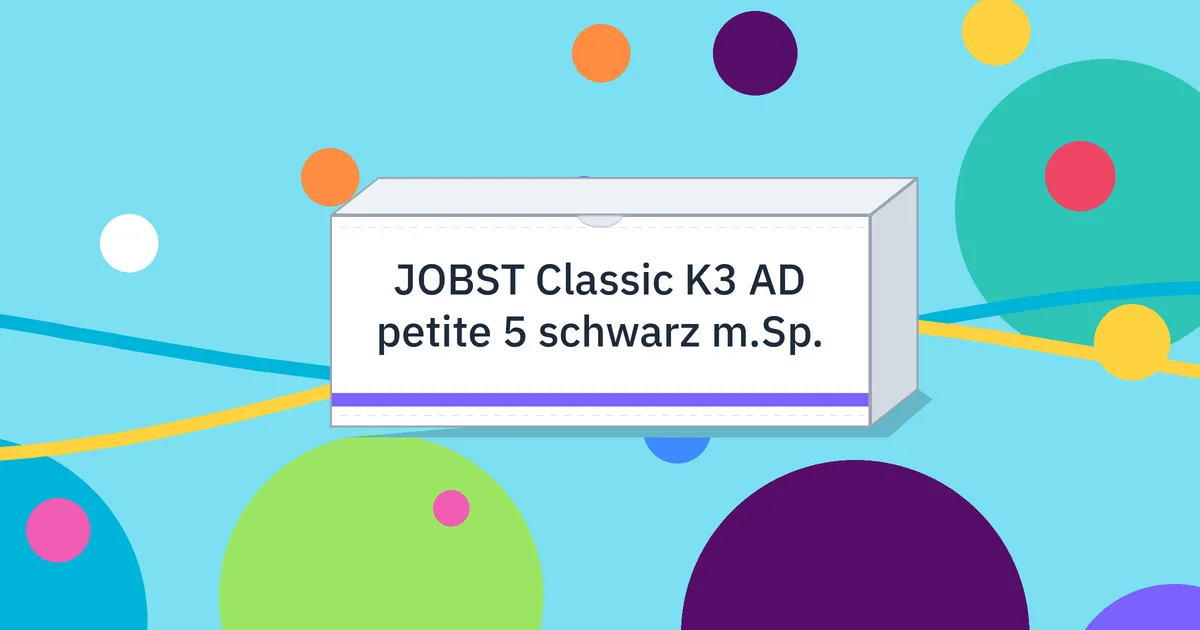 Symbolbild: Packung mit der Aufschrift JOBST Classic K3 AD petite 5 schwarz m.Sp. (PZN 13070203) – Verfügbarkeit und Bezug in Apotheken in Frankfurt am Main