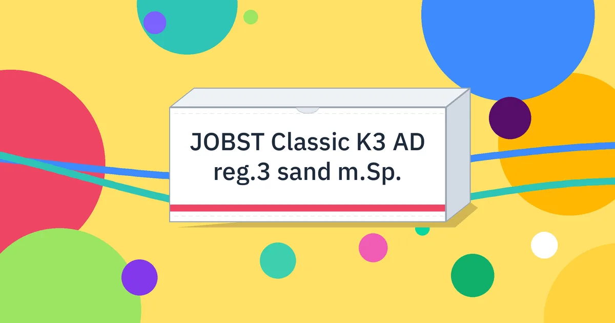 Symbolbild: Packung mit der Aufschrift JOBST Classic K3 AD reg.3 sand m.Sp. (PZN 13070982) – Verfügbarkeit und Bezug in Apotheken in Frankfurt am Main