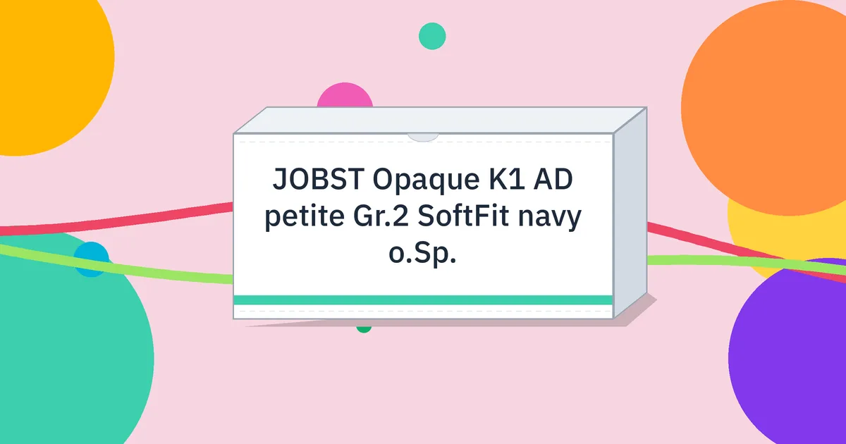 Symbolbild: Packung mit der Aufschrift JOBST Opaque K1 AD petite Gr.2 SoftFit navy o.Sp. (PZN 13080503) – Verfügbarkeit und Bezug in Apotheken in Frankfurt am Main