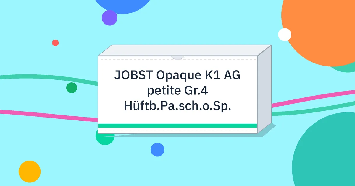 Symbolbild: Packung mit der Aufschrift JOBST Opaque K1 AG petite Gr.4 Hüftb.Pa.sch.o.Sp. (PZN 13098874) – Verfügbarkeit und Bezug in Apotheken in Frankfurt am Main