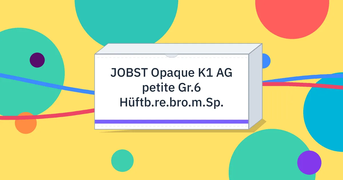 Symbolbild: Packung mit der Aufschrift JOBST Opaque K1 AG petite Gr.6 Hüftb.re.bro.m.Sp. (PZN 13098986) – Verfügbarkeit und Bezug in Apotheken in Frankfurt am Main