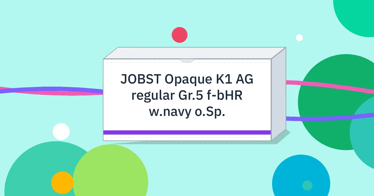 Symbolbild: Packung mit der Aufschrift JOBST Opaque K1 AG regular Gr.5 f-bHR w.navy o.Sp. (PZN 13094770) – Verfügbarkeit und Bezug in Apotheken in Frankfurt am Main