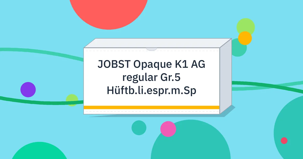 Symbolbild: Packung mit der Aufschrift JOBST Opaque K1 AG regular Gr.5 Hüftb.li.espr.m.Sp (PZN 16272893) – Verfügbarkeit und Bezug in Apotheken in Frankfurt am Main