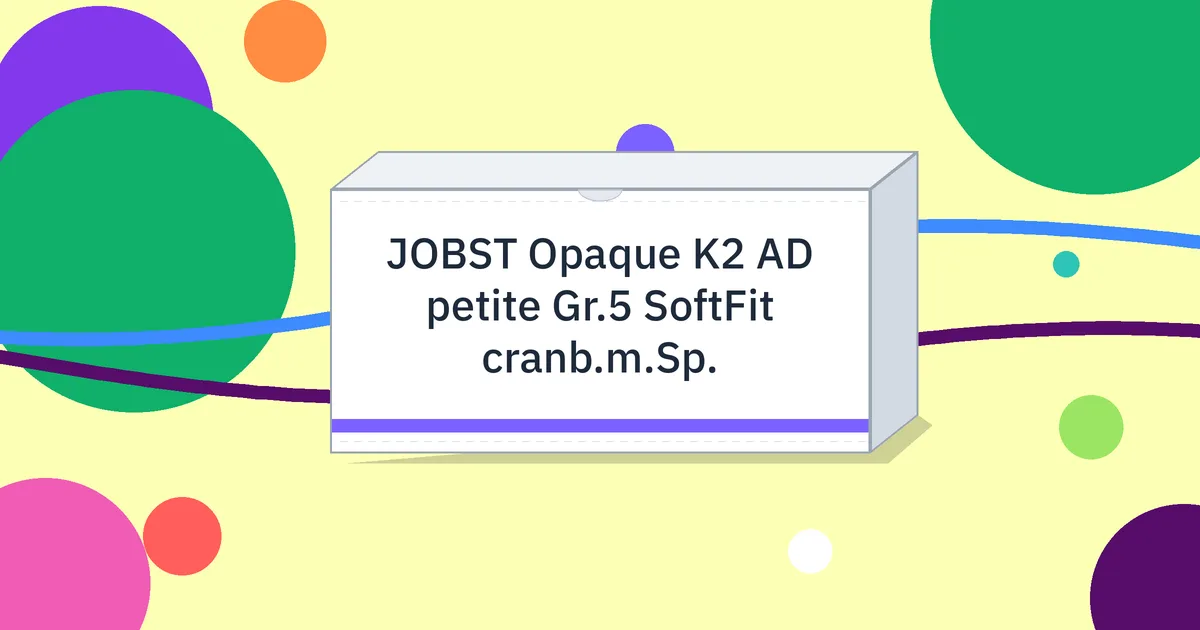 Symbolbild: Packung mit der Aufschrift JOBST Opaque K2 AD petite Gr.5 SoftFit cranb.m.Sp. (PZN 13109253) – Verfügbarkeit und Bezug in Apotheken in Frankfurt am Main