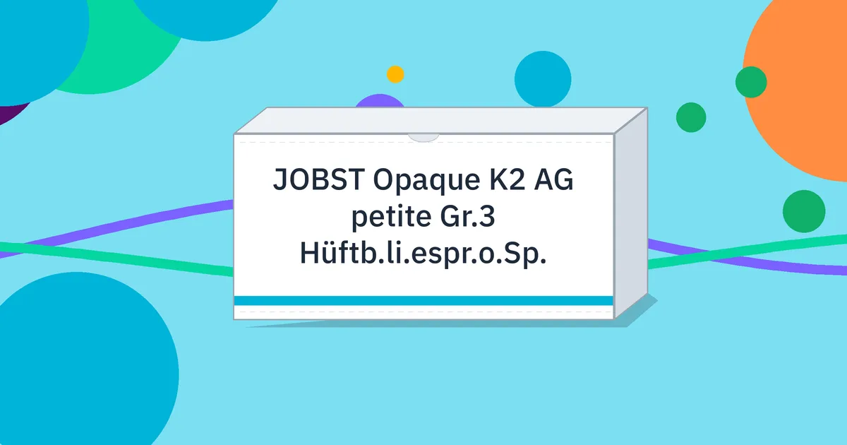 Symbolbild: Packung mit der Aufschrift JOBST Opaque K2 AG petite Gr.3 Hüftb.li.espr.o.Sp. (PZN 16288463) – Verfügbarkeit und Bezug in Apotheken in Frankfurt am Main