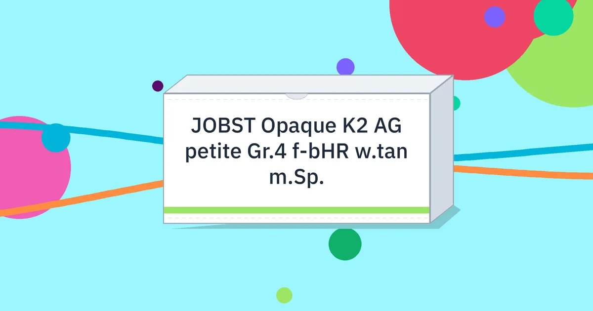 Symbolbild: Packung mit der Aufschrift JOBST Opaque K2 AG petite Gr.4 f-bHR w.tan m.Sp. (PZN 16284904) – Verfügbarkeit und Bezug in Apotheken in Frankfurt am Main