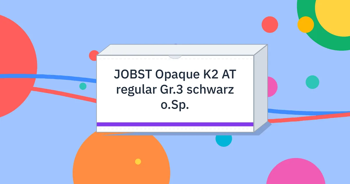 Symbolbild: Packung mit der Aufschrift JOBST Opaque K2 AT regular Gr.3 schwarz o.Sp. (PZN 11257297) – Verfügbarkeit und Bezug in Apotheken in Frankfurt am Main