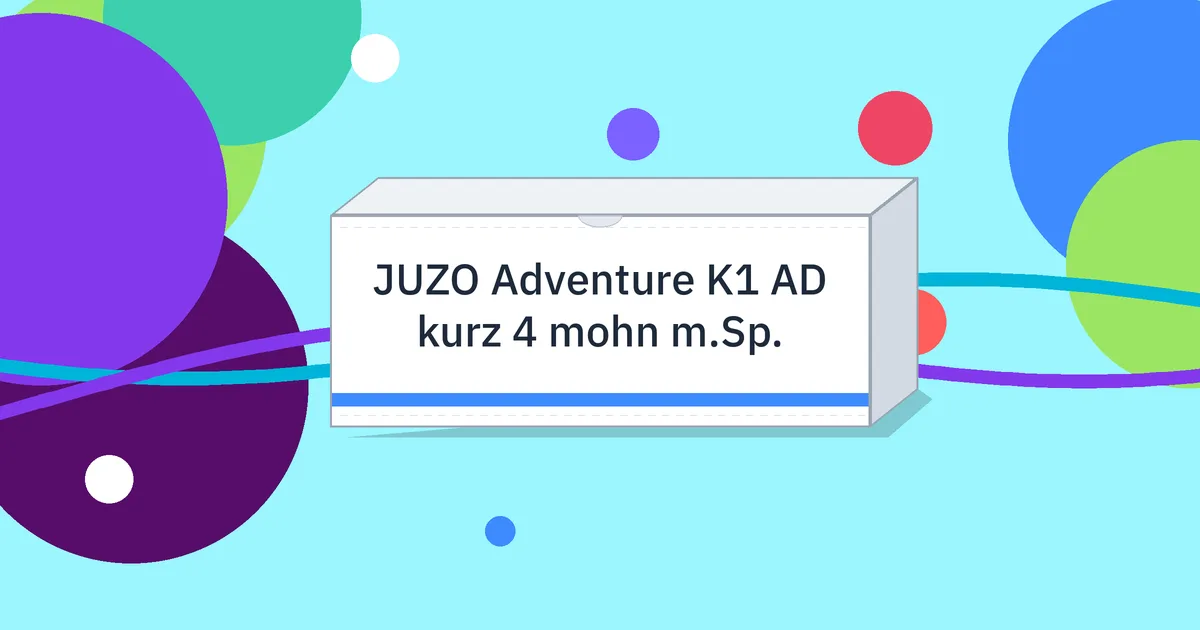 Symbolbild: Packung mit der Aufschrift JUZO Adventure K1 AD kurz 4 mohn m.Sp. (PZN 14972385) – Verfügbarkeit und Bezug in Apotheken in Frankfurt am Main