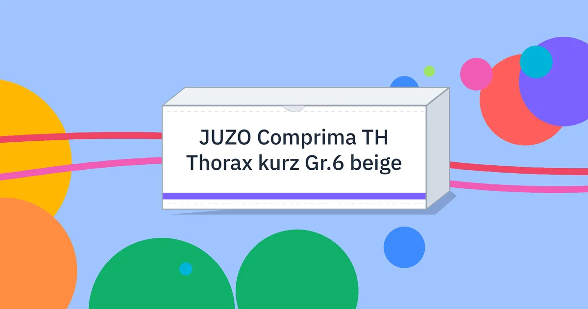 Symbolbild: Packung mit der Aufschrift JUZO Comprima TH Thorax kurz Gr.6 beige (PZN 20782246) – Verfügbarkeit und Bezug in Apotheken in Frankfurt am Main