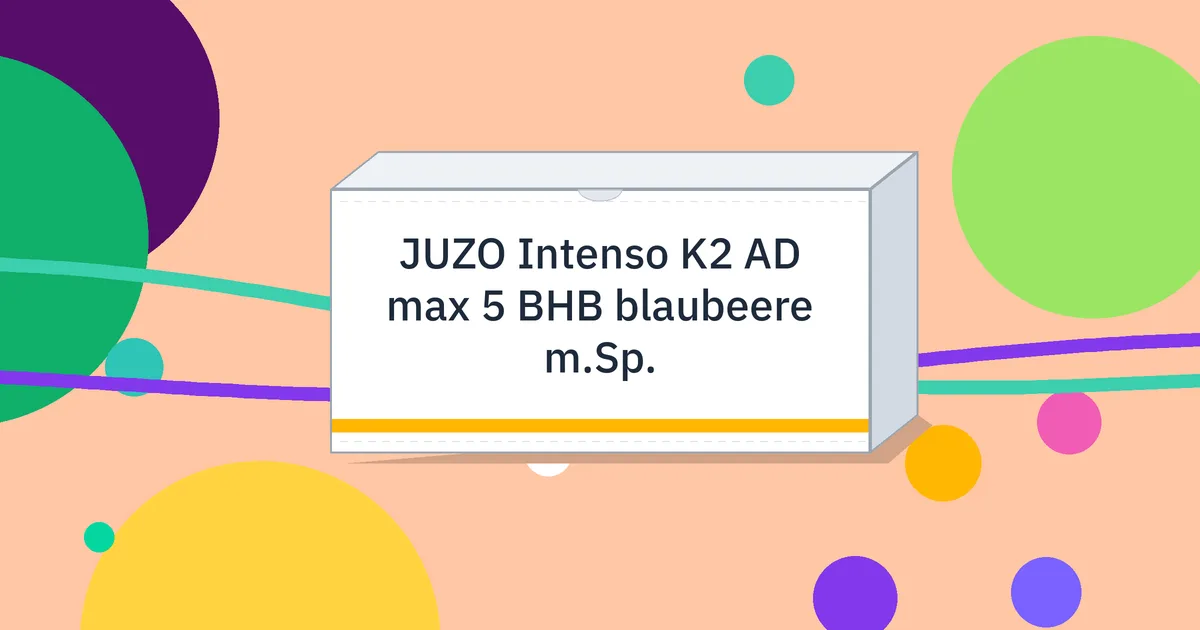 Symbolbild: Packung mit der Aufschrift JUZO Intenso K2 AD max 5 BHB blaubeere m.Sp. (PZN 18616380) – Verfügbarkeit und Bezug in Apotheken in Frankfurt am Main