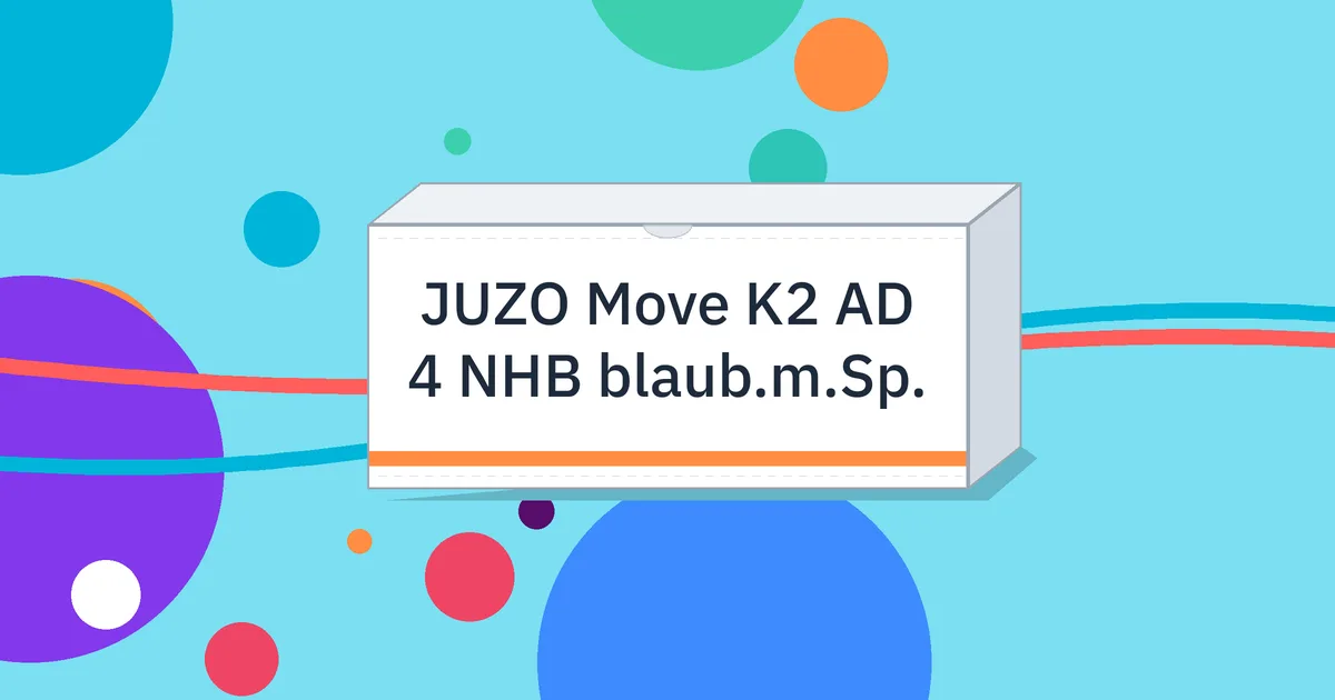 Symbolbild: Packung mit der Aufschrift JUZO Move K2 AD 4 NHB blaub.m.Sp. (PZN 18539047) – Verfügbarkeit und Bezug in Apotheken in Frankfurt am Main