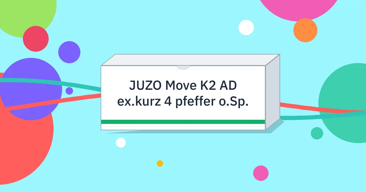 Symbolbild: Packung mit der Aufschrift JUZO Move K2 AD ex.kurz 4 pfeffer o.Sp. (PZN 16342375) – Verfügbarkeit und Bezug in Apotheken in Frankfurt am Main