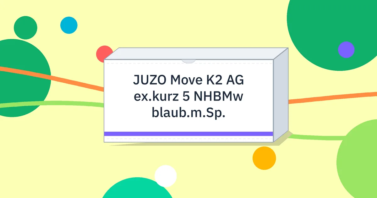 Symbolbild: Packung mit der Aufschrift JUZO Move K2 AG ex.kurz 5 NHBMw blaub.m.Sp. (PZN 18563011) – Verfügbarkeit und Bezug in Apotheken in Frankfurt am Main