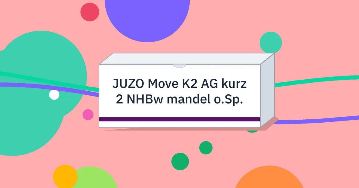 Symbolbild: Packung mit der Aufschrift JUZO Move K2 AG kurz 2 NHBw mandel o.Sp. (PZN 16641362) – Verfügbarkeit und Bezug in Apotheken in Frankfurt am Main