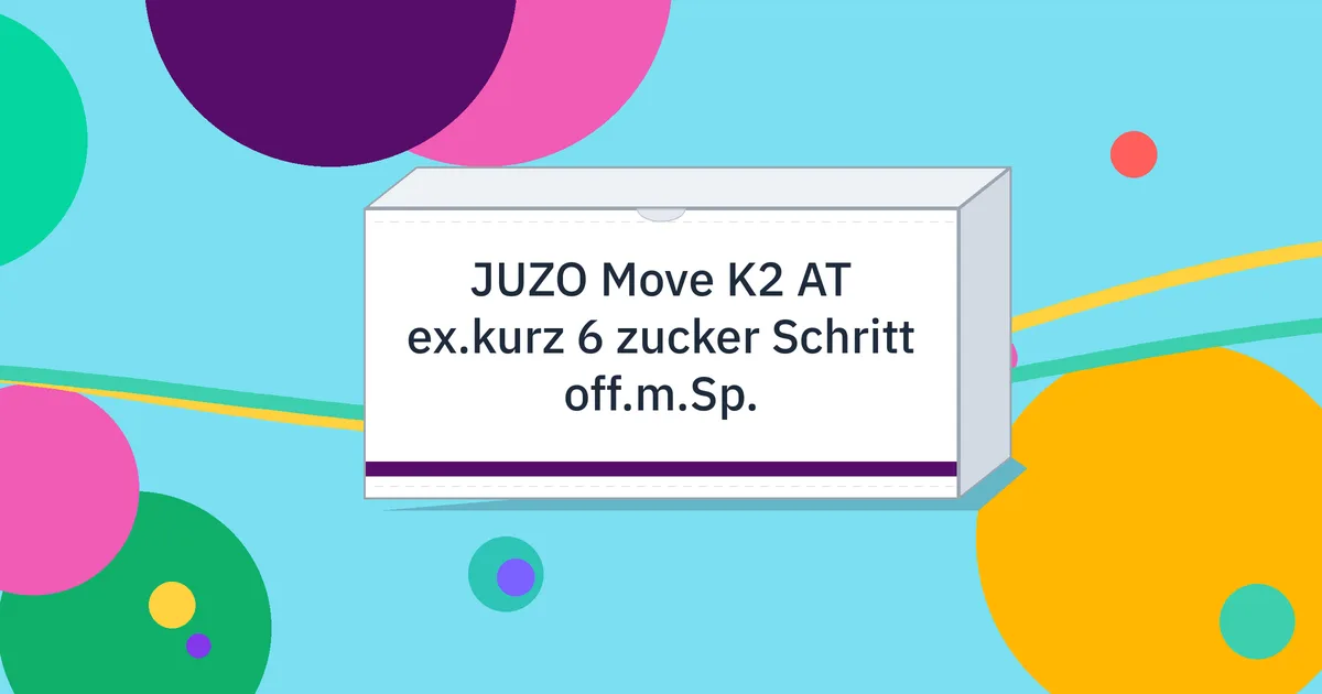 Symbolbild: Packung mit der Aufschrift JUZO Move K2 AT ex.kurz 6 zucker Schritt off.m.Sp. (PZN 20671073) – Verfügbarkeit und Bezug in Apotheken in Frankfurt am Main