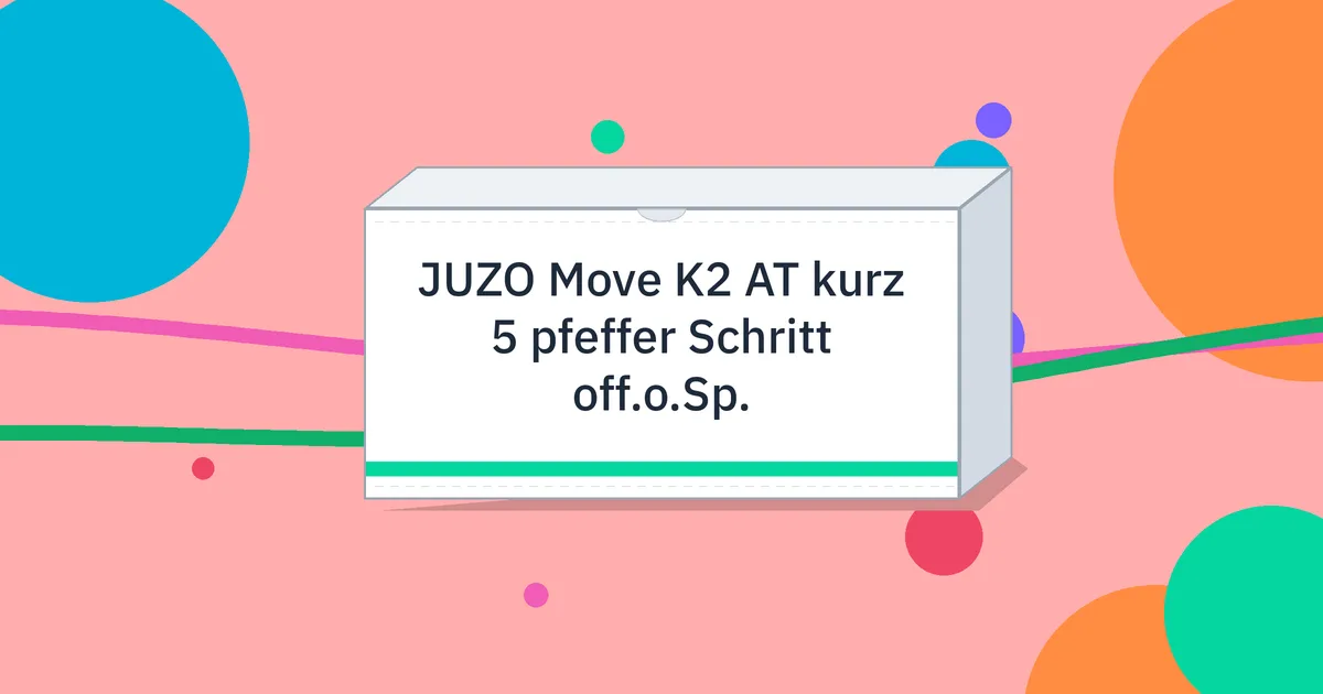 Symbolbild: Packung mit der Aufschrift JUZO Move K2 AT kurz 5 pfeffer Schritt off.o.Sp. (PZN 20675786) – Verfügbarkeit und Bezug in Apotheken in Frankfurt am Main