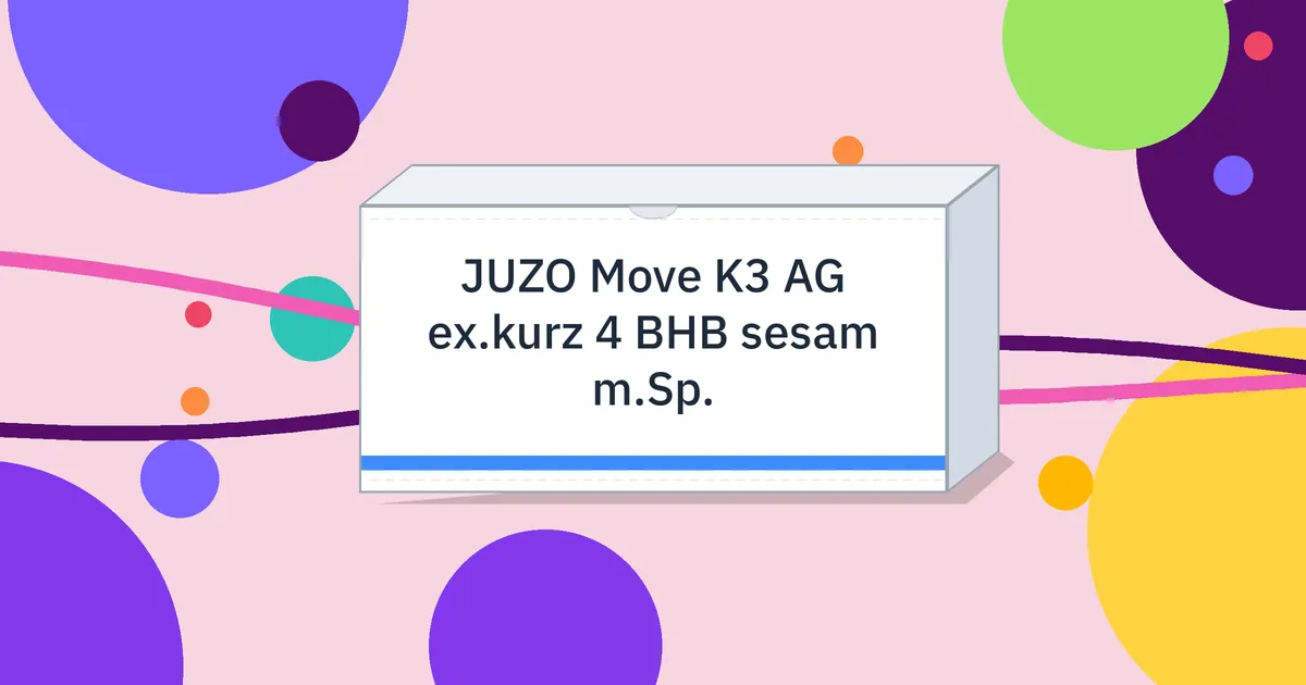 Symbolbild: Packung mit der Aufschrift JUZO Move K3 AG ex.kurz 4 BHB sesam m.Sp. (PZN 18583611) – Verfügbarkeit und Bezug in Apotheken in Frankfurt am Main