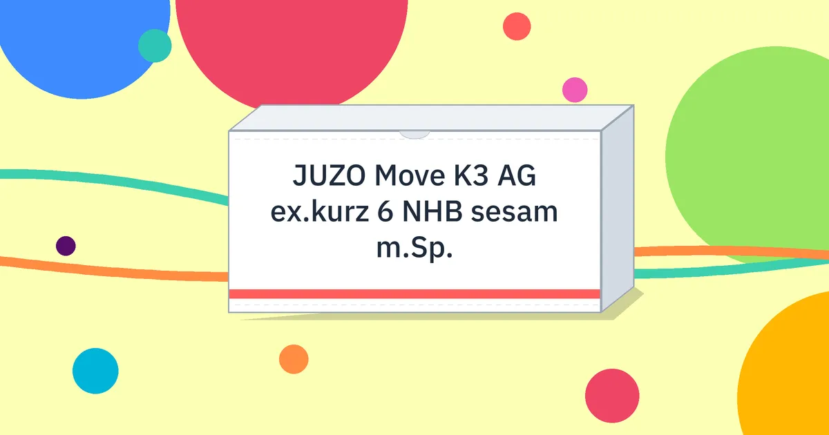 Symbolbild: Packung mit der Aufschrift JUZO Move K3 AG ex.kurz 6 NHB sesam m.Sp. (PZN 18583203) – Verfügbarkeit und Bezug in Apotheken in Frankfurt am Main