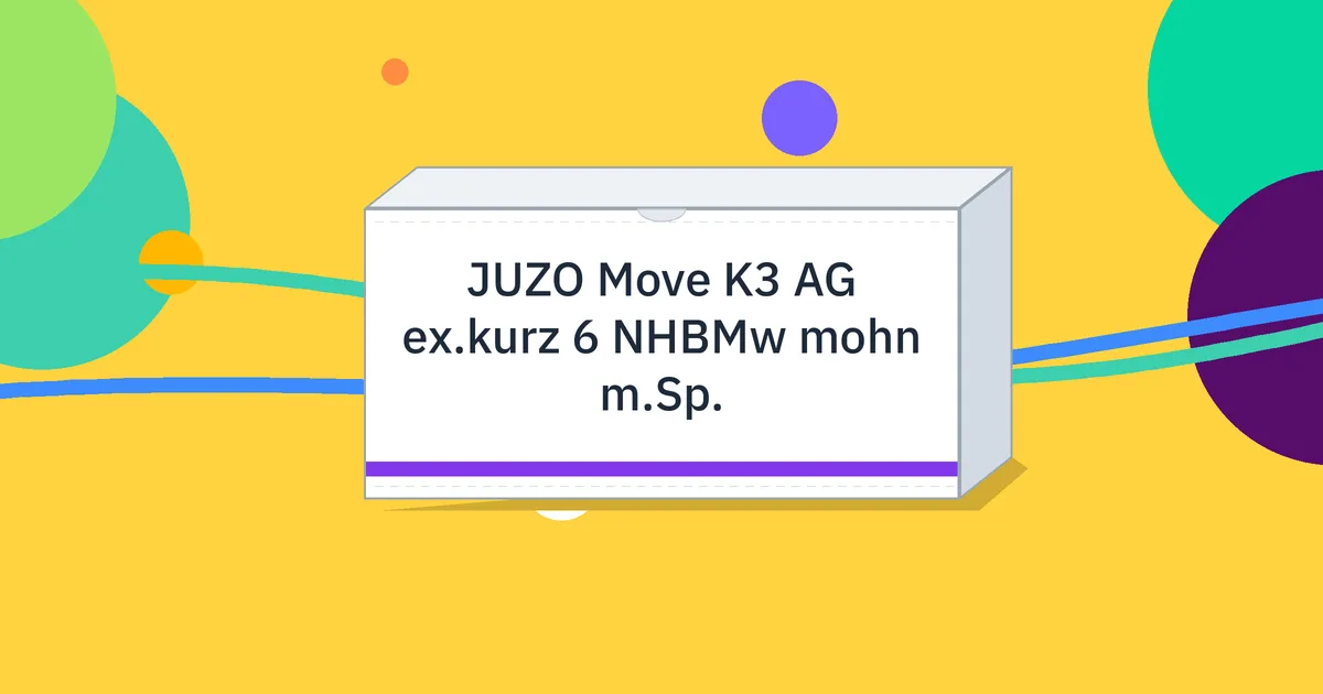 Symbolbild: Packung mit der Aufschrift JUZO Move K3 AG ex.kurz 6 NHBMw mohn m.Sp. (PZN 18594833) – Verfügbarkeit und Bezug in Apotheken in Frankfurt am Main
