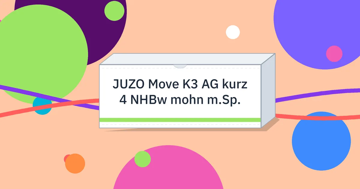 Symbolbild: Packung mit der Aufschrift JUZO Move K3 AG kurz 4 NHBw mohn m.Sp. (PZN 18590373) – Verfügbarkeit und Bezug in Apotheken in Frankfurt am Main