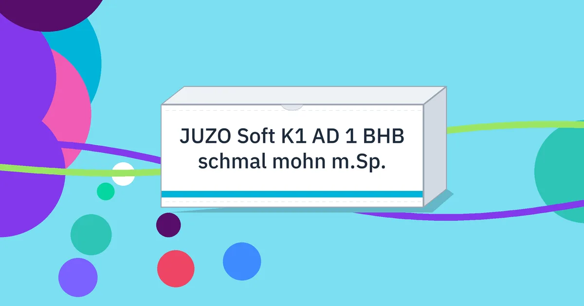 Symbolbild: Packung mit der Aufschrift JUZO Soft K1 AD 1 BHB schmal mohn m.Sp. (PZN 15461250) – Verfügbarkeit und Bezug in Apotheken in Frankfurt am Main