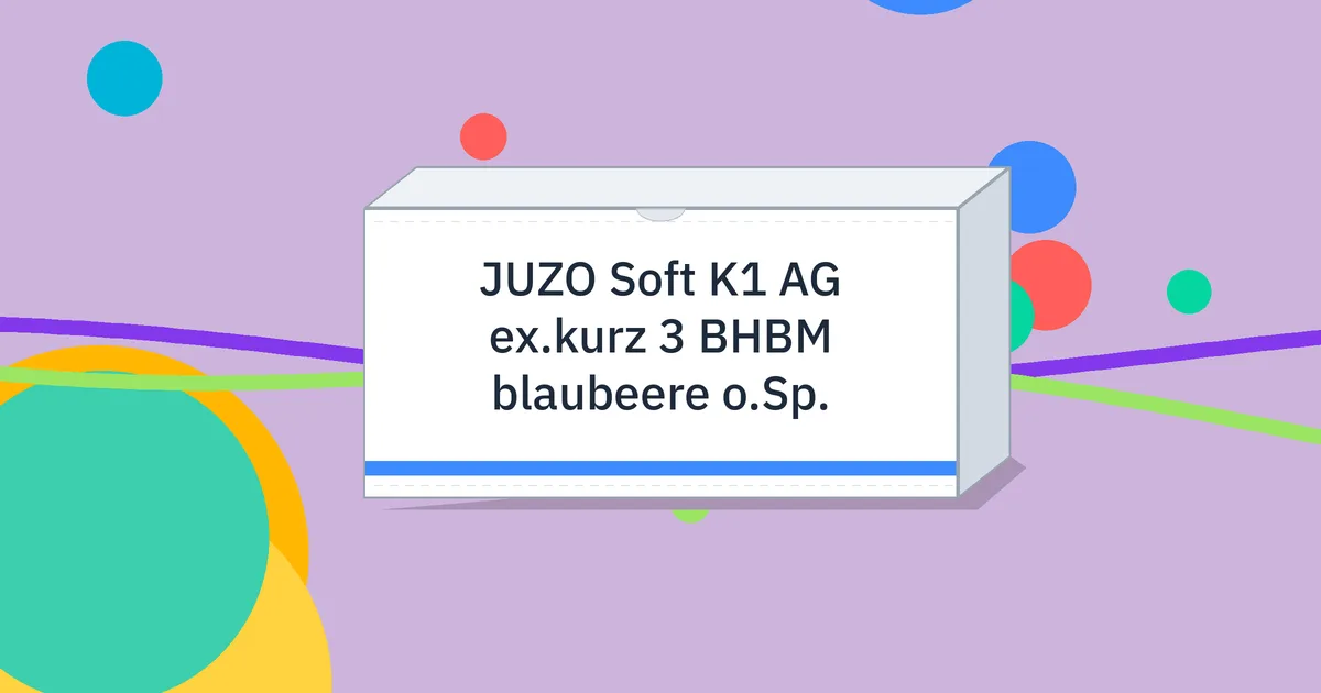 Symbolbild: Packung mit der Aufschrift JUZO Soft K1 AG ex.kurz 3 BHBM blaubeere o.Sp. (PZN 14858399) – Verfügbarkeit und Bezug in Apotheken in Frankfurt am Main
