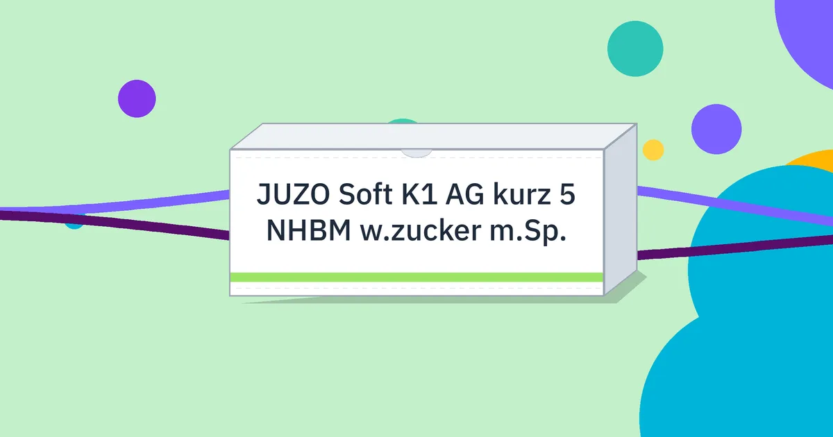 Symbolbild: Packung mit der Aufschrift JUZO Soft K1 AG kurz 5 NHBM w.zucker m.Sp. (PZN 15016573) – Verfügbarkeit und Bezug in Apotheken in Frankfurt am Main