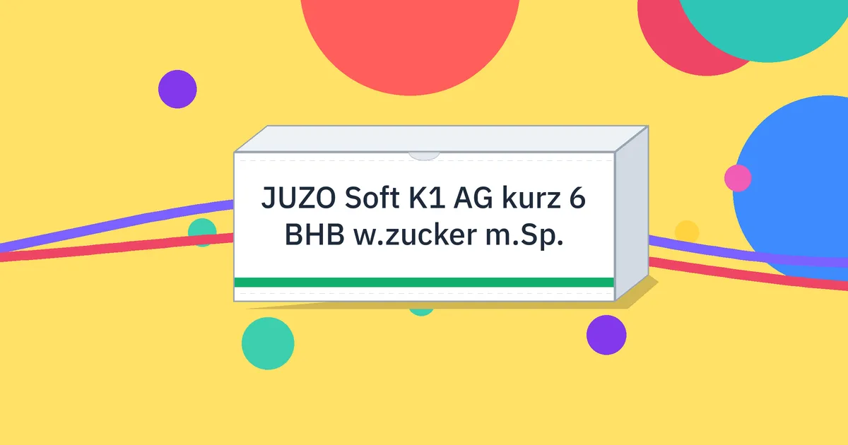 Symbolbild: Packung mit der Aufschrift JUZO Soft K1 AG kurz 6 BHB w.zucker m.Sp. (PZN 14837888) – Verfügbarkeit und Bezug in Apotheken in Frankfurt am Main