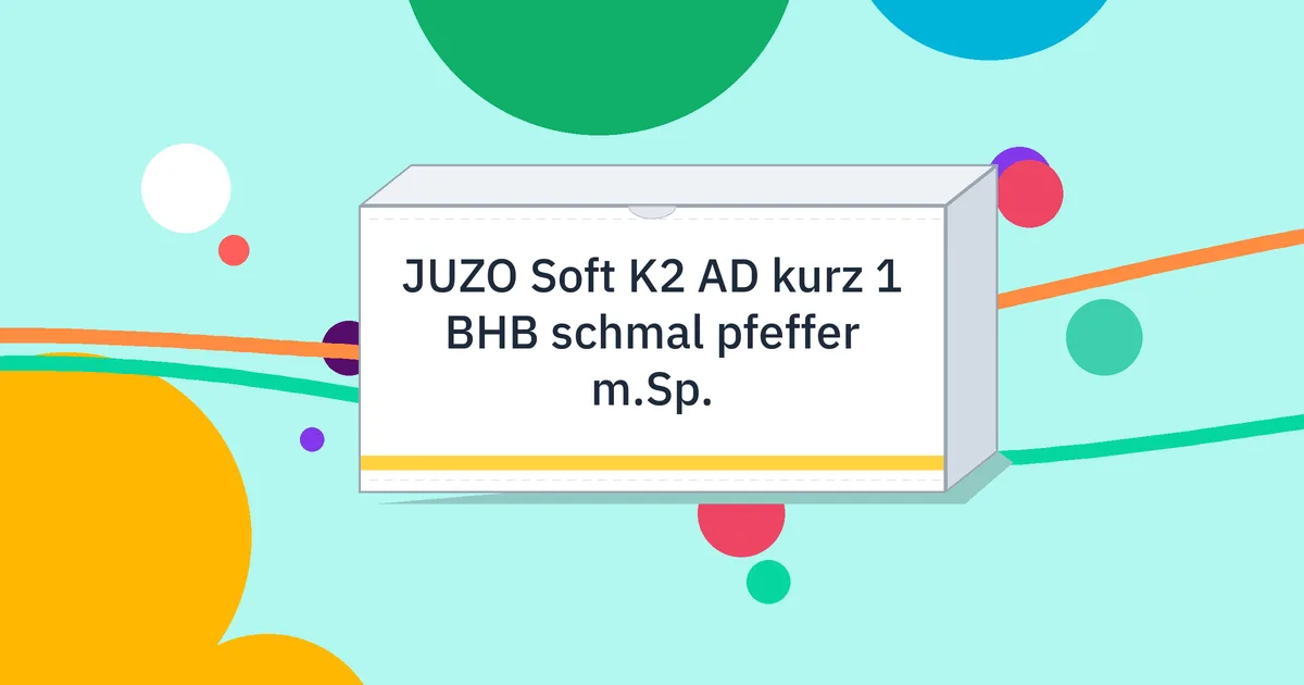 Symbolbild: Packung mit der Aufschrift JUZO Soft K2 AD kurz 1 BHB schmal pfeffer m.Sp. (PZN 15465532) – Verfügbarkeit und Bezug in Apotheken in Frankfurt am Main