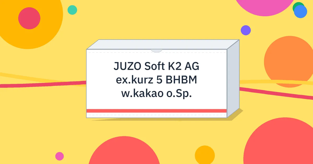 Symbolbild: Packung mit der Aufschrift JUZO Soft K2 AG ex.kurz 5 BHBM w.kakao o.Sp. (PZN 14870489) – Verfügbarkeit und Bezug in Apotheken in Frankfurt am Main