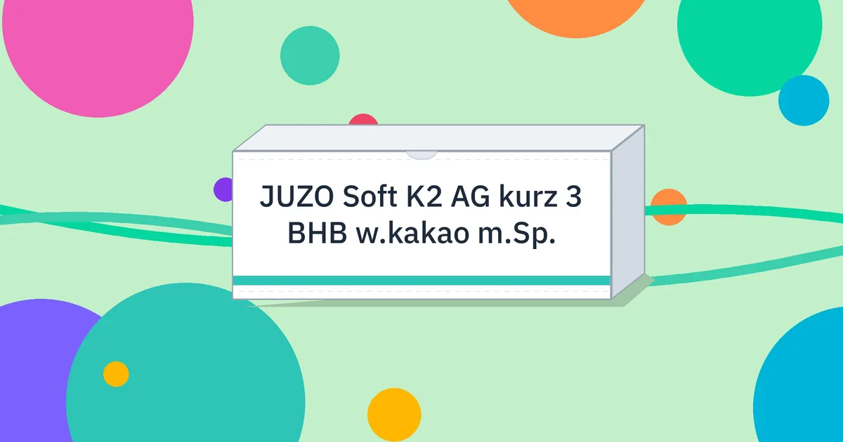 Symbolbild: Packung mit der Aufschrift JUZO Soft K2 AG kurz 3 BHB w.kakao m.Sp. (PZN 14842381) – Verfügbarkeit und Bezug in Apotheken in Frankfurt am Main