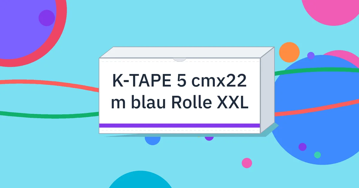 Symbolbild: Packung mit der Aufschrift K-TAPE 5 cmx22 m blau Rolle XXL (PZN 17455420) – Verfügbarkeit und Bezug in Apotheken in Frankfurt am Main