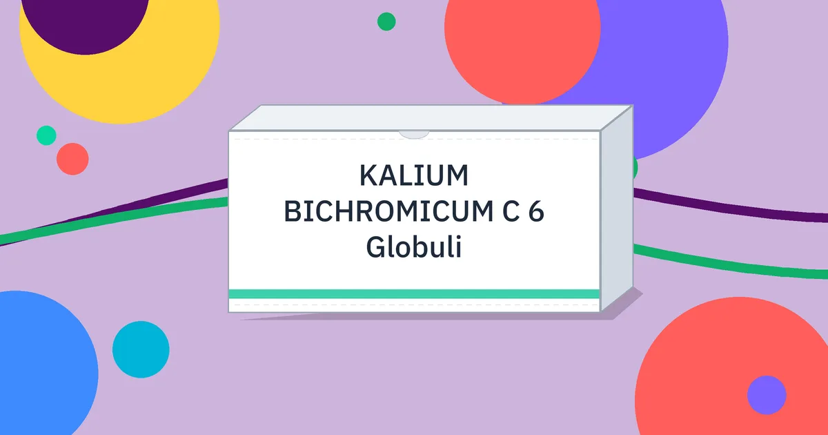 Symbolbild: Packung mit der Aufschrift KALIUM BICHROMICUM C 6 Globuli (PZN 16670234) – Verfügbarkeit und Bezug in Apotheken in Frankfurt am Main