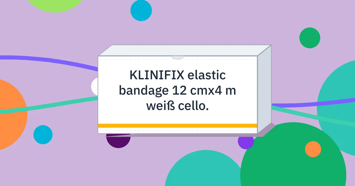 Symbolbild: Packung mit der Aufschrift KLINIFIX elastic bandage 12 cmx4 m weiß cello. (PZN 16654873) – Verfügbarkeit und Bezug in Apotheken in Frankfurt am Main
